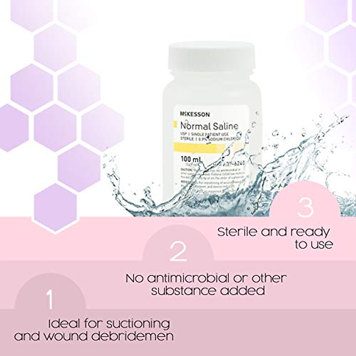 Normal Saline 100 mL. 0.9% Sodium Chloride. Case of 48 Irrigation Solutions for Irrigation of Devices. Sterile Wound Care Solution Bottle. DO NOT Ship to California