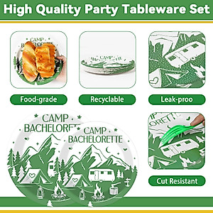 100 PCS Camp Bachelorette Party Supplies Tableware Set Mountain Camp Bachelorette Party Decorations Favors Paper Plates Napkins Forks for Girls Bridal Shower Wedding Engagement Serves 25 Guests