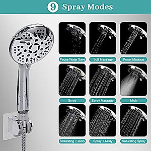 Rain Shower Head with Handheld, Lanhado 8'' High Pressure Rainfall Shower Head with 11'' Extension Arm, 9 Settings Handheld Shower Heads with Holder & Hose, Anti-leak Waterfall Showerhead, Chrome