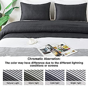 Litanika Full Size Comforter Set Black White Grey - 3 Pieces Lightweight Summer Bedding Set for Boys Men, All Season Down Alternative Comforter (1 Comforter, 2 Pillowcases)