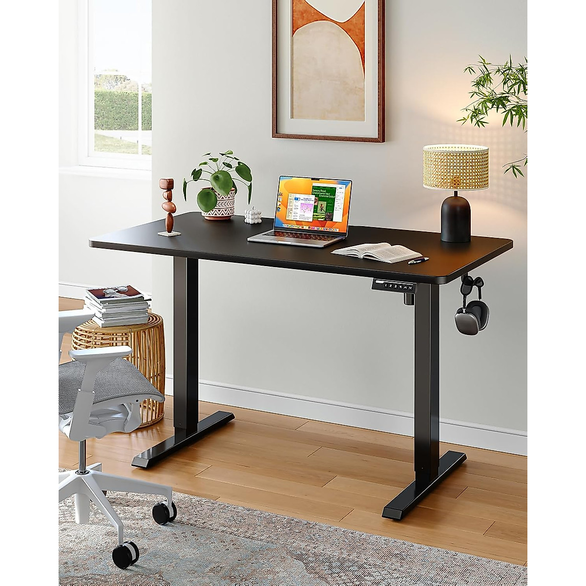 ErGear Whole Piece Standing Desk with 48x30 inch Desktop, Adjustable Stand Up Desk for Home Office, Electric Computer Desk Workstation with Cable Management Tray, Black, EGESD65B