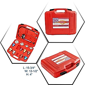 JIFETOR Radiator Pressure Leakage Tester Tool Kit, 14PCS Automotive Cooling System Water Tank Leak Test Detector Set with Aluminum Hand Pump and Adapters