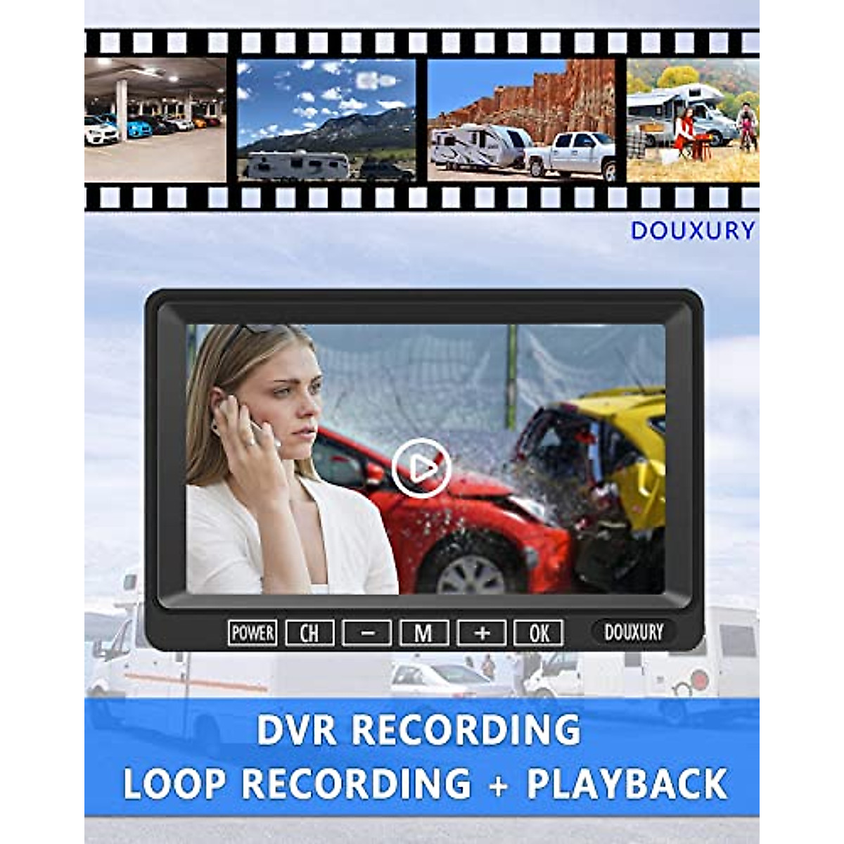 FHD 1080P 2 Digital RV Wireless Backup Camera System for RVs Trailers Trucks Motorhomes 5th Wheels 4CH 7'' Monitor Highway Monitoring System IP69K Waterproof Super Night Vision Strong Signal