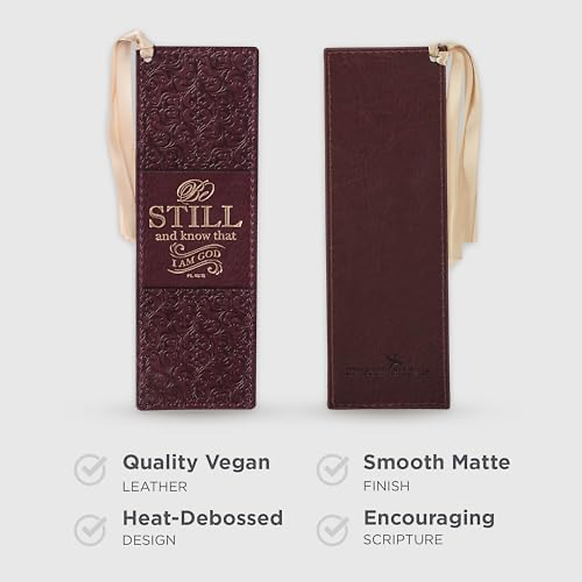 Christian Art Gifts Faux Leather Bookmark Be Still and Know Psalm 46:10 Bible Verse, Brown