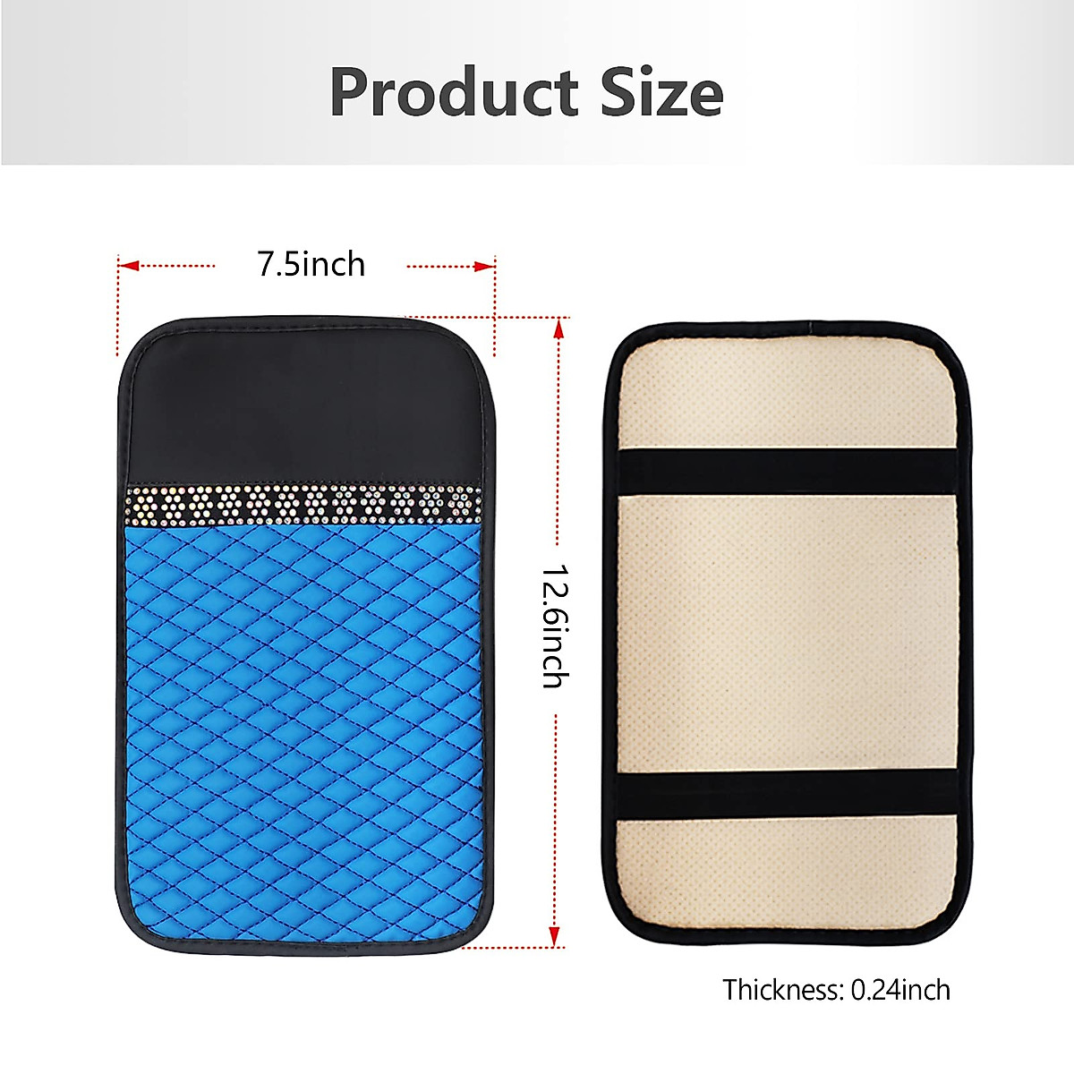 jeseny Pack-1 Car Auto Armrest Cover Pad, Car Central Armrest Case Cover with Glossy Crystal Rhinestone, Universal Car Armrest Cushion Protector (Blue)