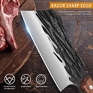 UniqueFire Full Tang 5.8 Inch Meat Cleaver, Sharp Mini Chefs Knife, Carbon steel Handmade Blade, Perfect Outdoor Gift, Mini Camping Knife with Sheath for BBQ, Fishing, Hiking