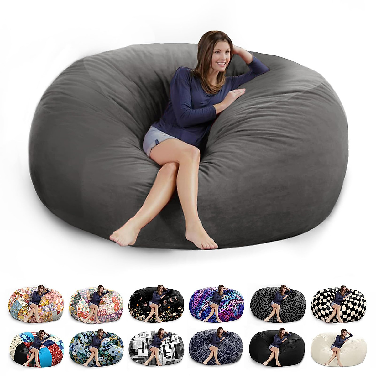 HOWSEESNOW 6FT Giant Bean Bag Chair Cover - Soft Fluffy Dutch Velvet Bean Bag Bed (No Filling, Cover Only), Comfy 6FT Bean Bag Cover, Oversized Lazy Sofa Cover