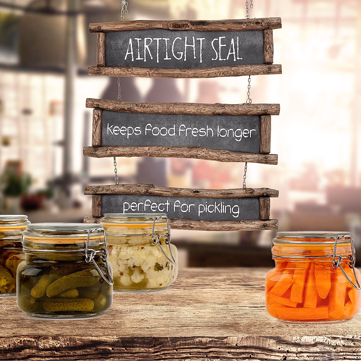 Glass Jars with Airtight Lid 16 oz | Glass Airtight Food Storage Containers | Clear Leak Proof Rubber Gasket and Clamp Lid [Set of 6]