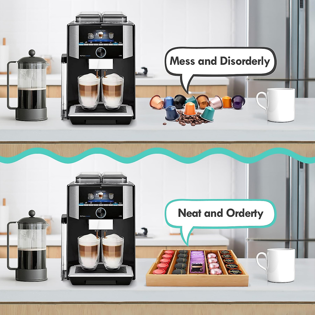 TRUSBER Bamboo K Cup Holder for Counter, Coffee Pod Drawer Organizer Compatible with Nespresso Vertuo Capsules, 25-36 K Cup Drawer Organizer for Coffee Station Home and Office K Cup Storage