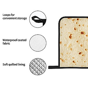 LAKIMCT Tortilla Bread Print Oven Mitts and Pot Holders Sets Non-Slip Potholders Heat Resistant Oven Gloves for Kitchen Baking Cooking BBQ, 4-Piece Set