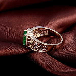 Lanmi Solid 14K Rose Yellow Gold Natural Emerald Rings Engagement Wedding Diamond Band for Women Promotion