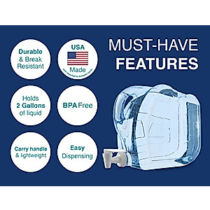 Arrow Ultra Drink Dispenser for Fridge, 2 Gallon - Plastic Beverage Dispenser with Spigot for Easy Dispensing - BPA Free Clear Plastic - Convenient Handle, Easy-Pour Spout