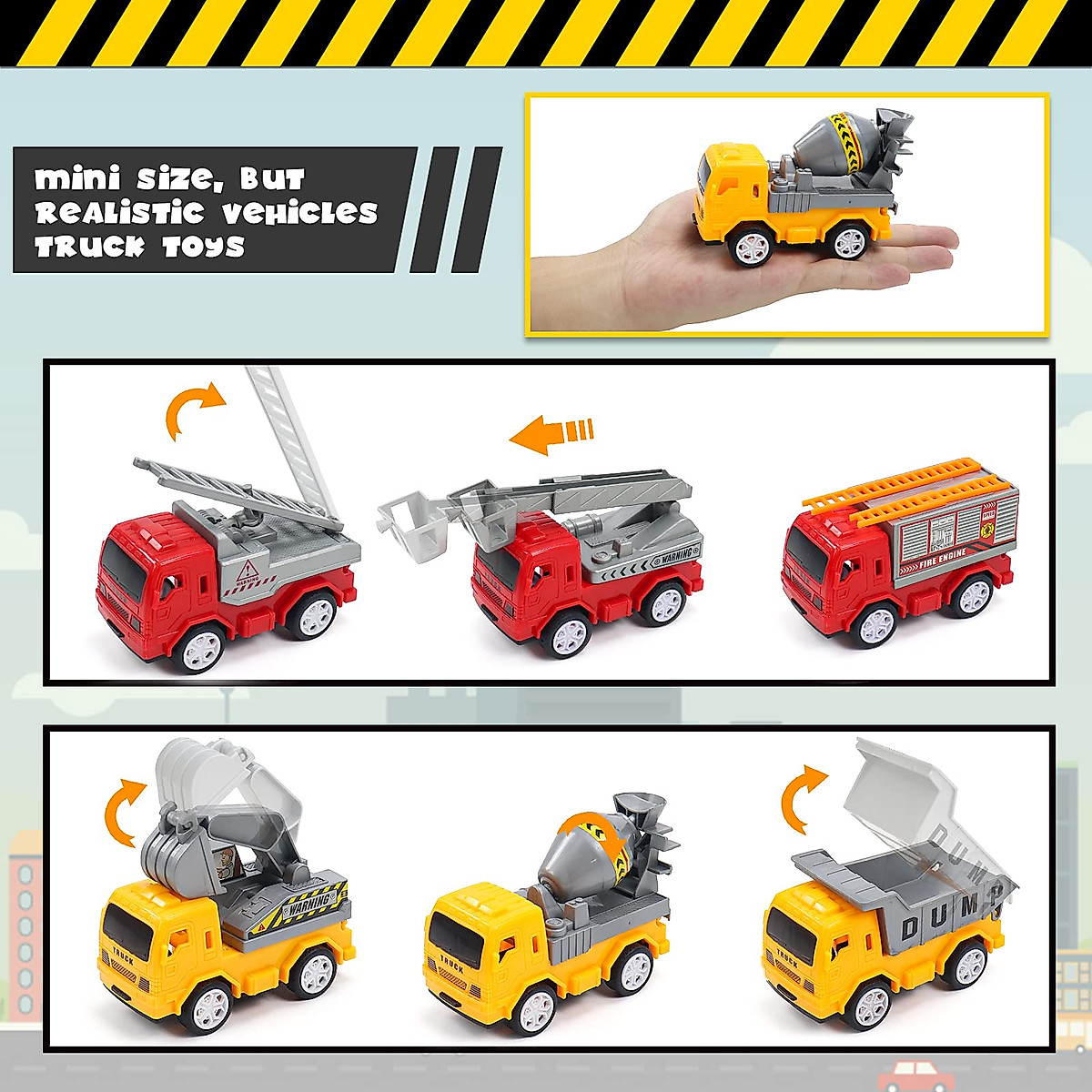 Nuheby Construction Toys for 3 Year Old Boys, Pull Back Cars Toys with Play Mat Excavator Toy Trucks Toddler Toys for Kids Age 4 5 Year Old Boy Birthday Party Cake Toppers Crane Fire Dump Gifts
