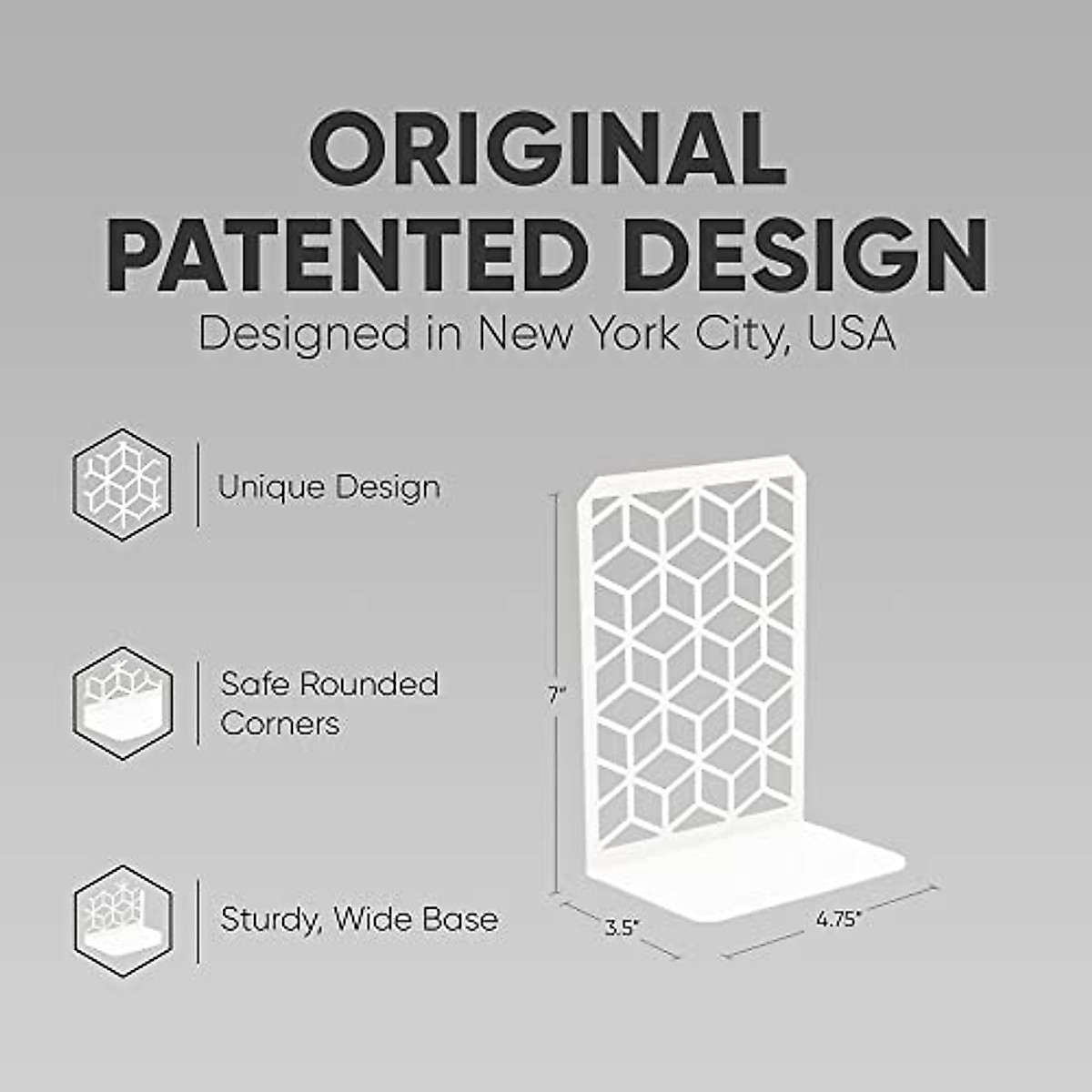 3D Metal White Bookends for Heavy Books, Premium Boho Book Ends for Office, Sturdy Book Stopper, Rustproof and Durable Bookends Decorative Unique for Home, 7 (L) x 4.75 (W) inches, 1 Pair - Geomod