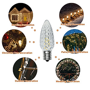 25PACK C9 Christmas Lights LED Replacement Bulbs，Shatterproof & Waterproof Plastic C9 Led Bulbs for Outdoor String Lights, E17 Base, 0.6W Equivalent to 7W, Warm White 2700K, 50LM Holiday Decoration