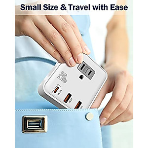 UK & European Travel Plug Adapter - Fast Charger for iPhone iPad 20W PD USB C & Quick Charge QC 3.0, 2500W Power Adaptor 3 US Outlets American to EU Europe Italy France Travel Essentials Accessories