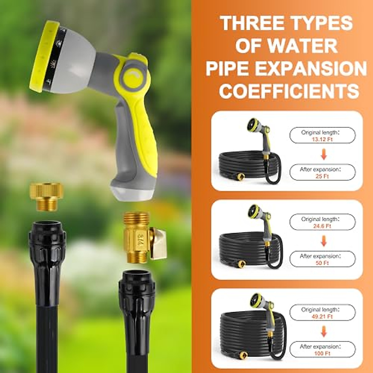 Gpeng 50FT Expandable Garden Hose, Lightweigh Flexible Water Hose with 10-Pattern Spray Nozzle (Black)