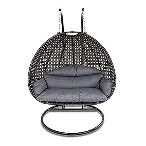 Island Gale® Luxury 2 Person Outdoor, Patio, Hanging Wicker Swing Chair (X-Large-Plus, Charcoal Rattan/Charcoal Cushion)