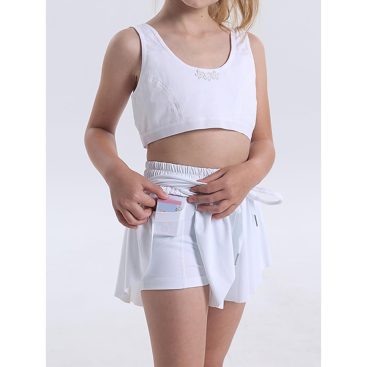 Flowy Shorts for Teen Girls Athletic Running Biker Shorts Youth Butterfly Shorts（White-S）