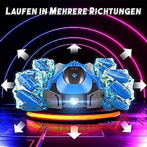 YUZ Remote Control Car, RC Stunt Cars Double Side 360° Flips Rotating Toy, 4WD 2.4Ghz with Colorful Lights LED Lights Adults Boys Girls Kids Gift 2Pcs Rechargeable Batteries