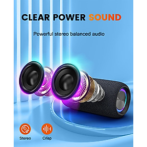 LENRUE Bluetooth Speaker, Wireless Portable Speaker with Crisp Sound, Dynamic Lights, IPX5 Waterproof, TWS Pairing, Type C Charge, Suitable for Indoors, Outdoors, Parties, Gifts