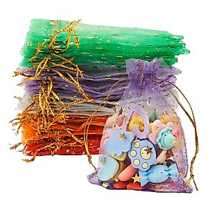 Moon Star Organza Bags 4x5, 50 Pcs Mesh Bags Drawstring, Small Mesh Gift Bags, Drawstring Gift Bags,Wedding Favor Bags,Candy Bags Pouches for Party, Birthday,Festival, Soaps, Makeup,Wrapping Supplies