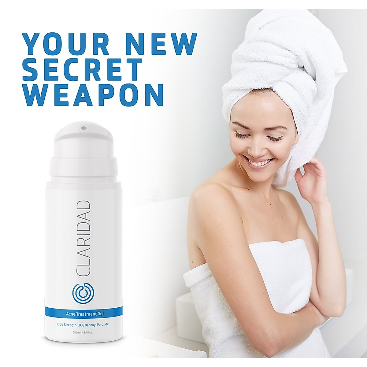 Benzoyl Peroxide 10% Acne Treatment Gel - Pimple Cream & Acne Spot Treatment - Fight Cystic Acne, Back Acne & Body Acne - by Claridad - Paraben & Cruelty Free