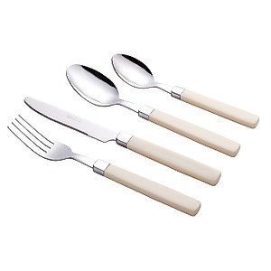 EXZACT Cutlery Set 16pcs Stainless Steel - Coloured Handles - 4 x Forks, 4 x Knives, 4 x Table Spoons, 4 x Tea Spoons - WF23 Cream
