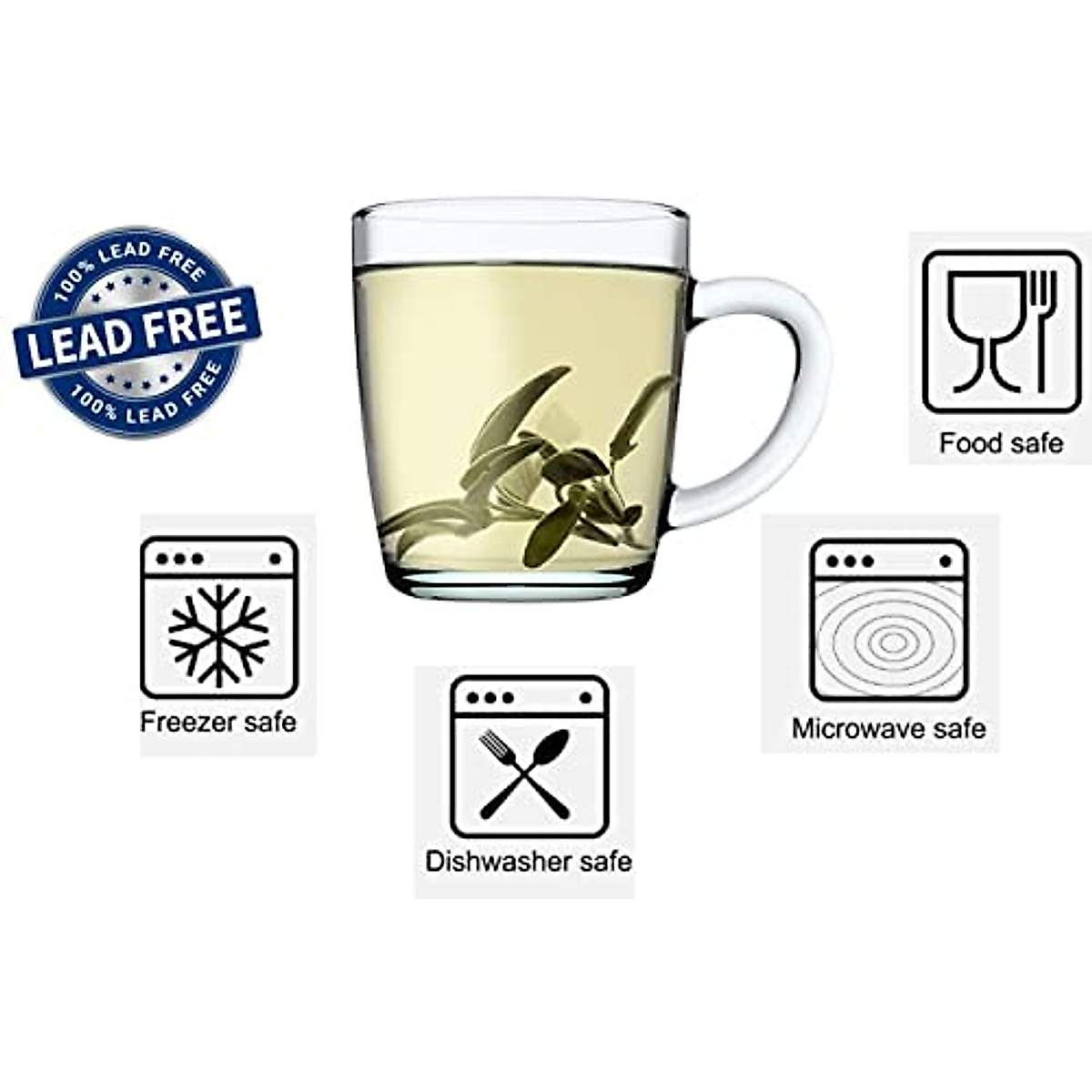 Clear Glass Coffee mugs, 11.5 Ounces- Glass Coffee Cups with Handle, Cappuccino, Espresso, Tea, Latte Cups, Cups for Drinking Hot Beverages, Large Capacity, 2 Pack (Clear)