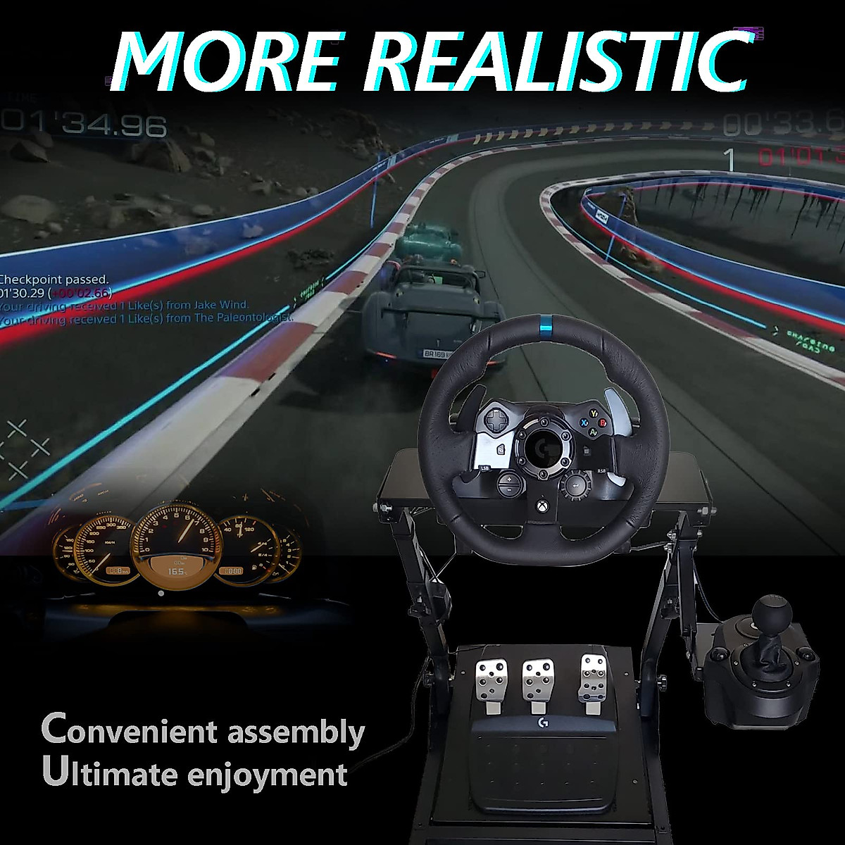 P PBAUTOS Racing Steering Wheel Stand with Upgraded Shifter Holder for Logitech G27 G25 G29 G920 Racing Simulator Wheel Stand without Wheel, Shifter and Pedals