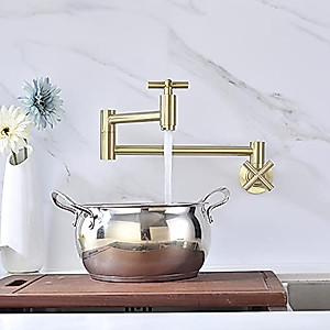 Delle Rosa Pot Filler Faucet, Wall Mount Pot Filler Kitchen Faucet, Folding Stretchable Brass Kitchen Faucet with Single Hole Two Handles, Brushed Gold Pot Filler