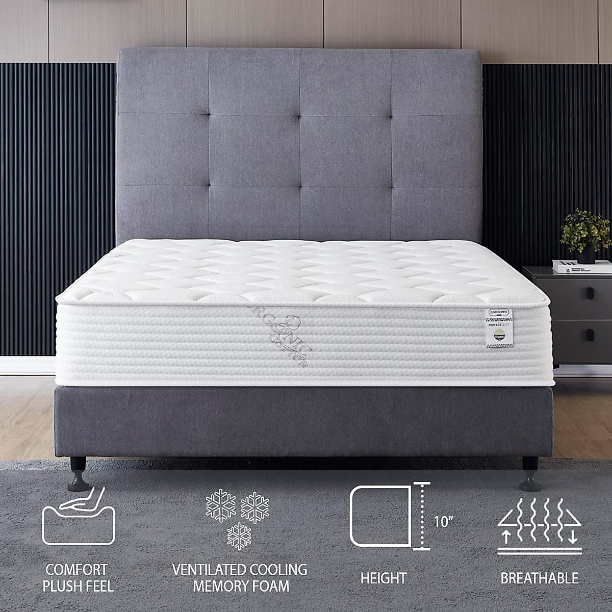 Full Size Mattress - 10 Inch Cool Memory Foam & Spring Hybrid Mattress with Breathable Cover - Comfort Plush Euro Pillow Top - Rolled in a Box - Oliver & Smith