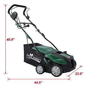 2-in-1 16" Walk Behind Scarifier, 15 Amp Electric Dethatcher Scarifier, Lawn Dethatcher for Yard Lawn Garden Care, Removable Collection Bag Extra Large 58QT (16 inch)