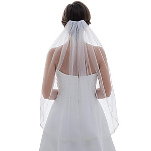 SAMKY 1T 1 Tier Double Row Alternating Crystal Beaded Veil - White Fingertip 36" V492