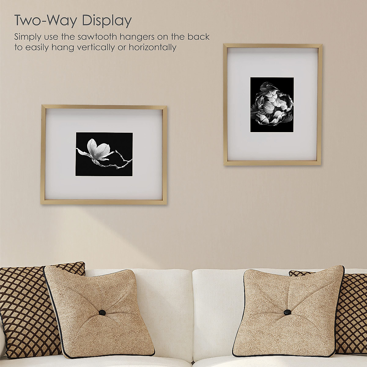 Mikasa Gallery Frame-16.93 x 21.06 in. Photo without Mat, 7.5 x 9.5 in. Photo with Mat, 2 mm Beveled Mat, Vertical or Horizontal Display, 17x21 Inch, Champagne