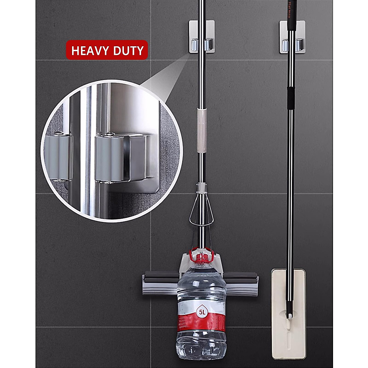 2PCS Broom Holder Wall Mount Self Adhesive Mop and Broom Holder Stainless Steel Broom Hanger Heavy Duty for Laundry Storage Bathroom Kitchen Garage