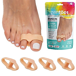 ZenToes Toe Spacers Bunion Corrector for Women and Men, Big Toe Straightener, Double Loop Gel Splint Separator for Correct Alignment of Overlapping Toes (Beige)