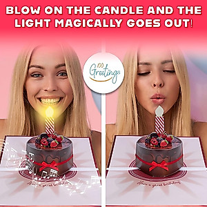 100 Greetings Birthday BLOW OUT CANDLE Chocolate Cake Card - Plays Rock Song "BIRTHDAY", Pop Up Birthday Cards for Men & Women, Birthday Card for Mom & Dad, Happy Birthday Card for Sister & Brother