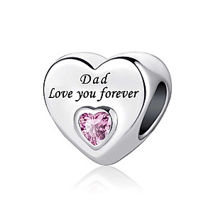 KunBead Dad Daddy Daughter Birthday Pink Heart I Love You Forever Bead Charms Compatible with Pandora Bracelets for Women