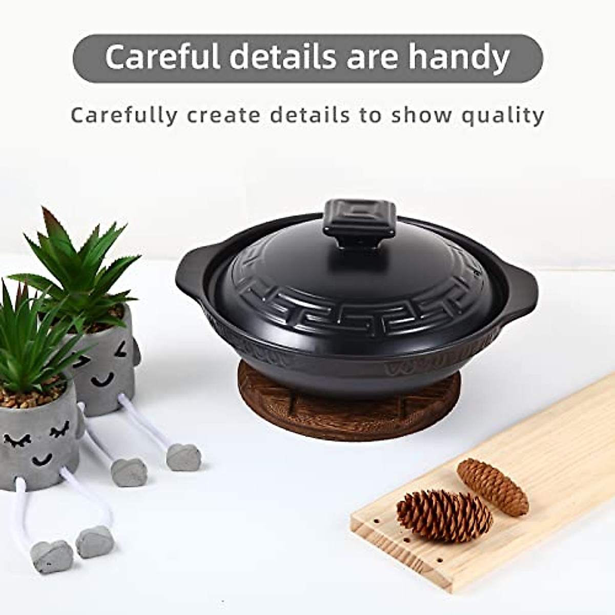 Clay Pot For Cooking, Korean Stone Pot With Lid,Ceramic Casserole Hot Pot Bibimbap And Soup,Clay Pot Serves 2-3 People
