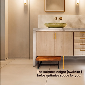 HOLANA 6.5" Acacia Wood One Step Stool for Adults with Non-Slip Rubber Feet - 550 lbs Wooden Step Stools for Bed - Safety Stepping Stool Bathroom Aid for Kid, High Beds, Bedroom, Kitchen (Acacia)