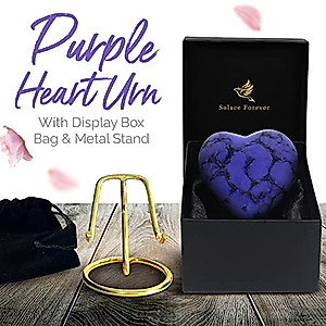 Purple Heart Keepsake Urn - Mini Heart Urn for Human Ashes with Box & Display Stand - Small Cremation Urn for Ashes -Tribute to Your Loved One with Purple Urn Keepsake - Small Urns for Women & Men