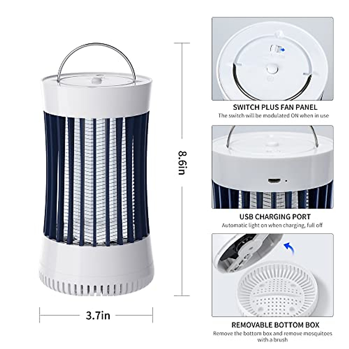 Lulu Home 2 Packs Indoor Bug Zapper with Fan, 1500V High Voltage Lighted Mosquito Lamp Trap, USB Cable Plug-in Electric Insect Killer Catching Moth Mosquitoes Gnat Fruit Flies (NO Battery)