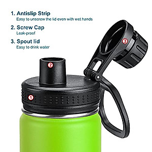 koodee Insulated Water Bottle 2 Pack-18 oz Stainless Steel Vacuum Metal Sports Water Bottle with Leakproof Spout Lid (Apple Green-Purple)