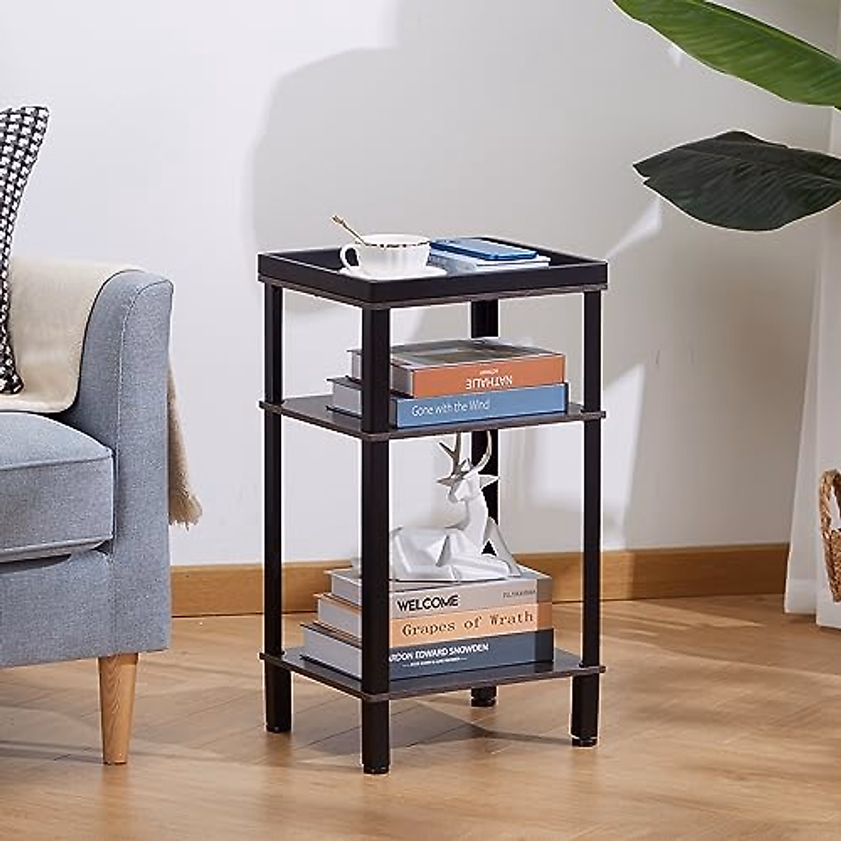 ZEXVIDA Side Table for Small Spaces,3 Tier End Table Under Desk Storage with Storage Shelf, Small Bedside Table,Nightstand for Living Room, Bedroom, Office,Grey