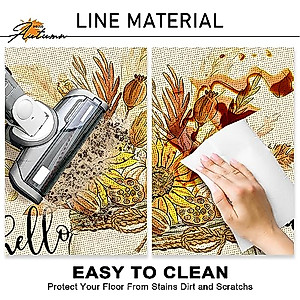 Tailus Hello Fall Sunflower Pumpkin Kitchen Rugs Set of 2, Autumn Harvest Wheat Mason Jar Kitchen Mats Decor, Buffalo Plaid Check Farmhouse Floor Door Mat Home Decorations - 17x29 and 17x47 Inch