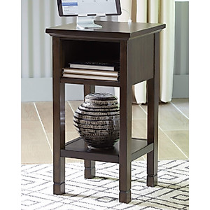 Signature Design by Ashley Marnville Modern Rustic Wood Accent Table With USB Hook Up, Dark Brown