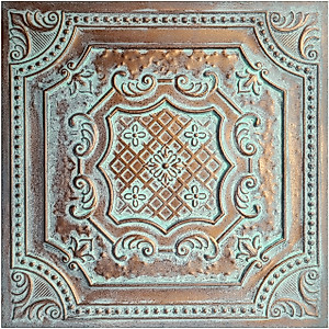 TD04 Weathered Copper Faux Tin Glue up, Drop in Ceiling Tile , Pack of 10 , Covers 40 sq.ft. Easy to Install, Great for DIY Projects, Suitable for Any Commercial or Residential Spaces.