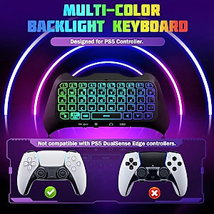 TiMOVO Multi-Color RGB Backlight Keyboard for PS5 Controller, Wireless Bluetooth Keypad Chatpad for PlayStation 5 Controller, Mini PS5 Game Keyboard Built-in Speaker with 3.5mm Audio Jack, Black
