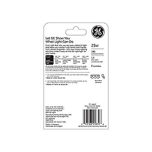 GE White 44412 25-watt 180-Lumen Candelabra Base G16.5 Globe Light Bulb, Soft, 2 Count (Pack of 1)
